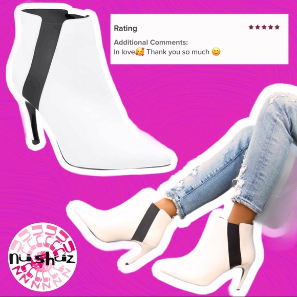 Qupid | Shoes | Qupid White Crinkle Black Elastic Heeled Bootie | Poshmark